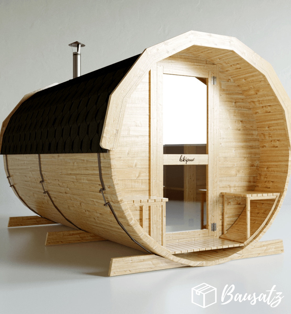 großes komfortables Saunafass iso 3,5m als Bausatz Vorraum & Veranda ...